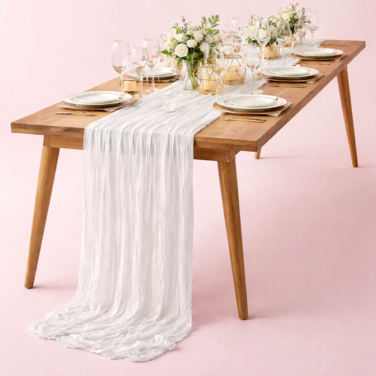 Shop Cheesecloth Table Runners (White) | Luna Wedding & Event Supplies