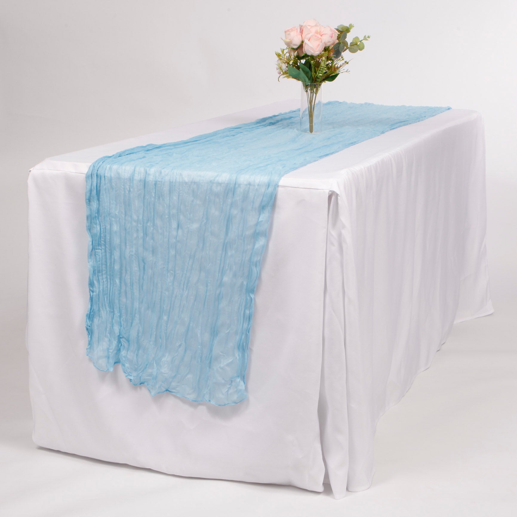 Shop Cheesecloth Table Runners (Light Blue) | Luna Wedding & Event Supplies