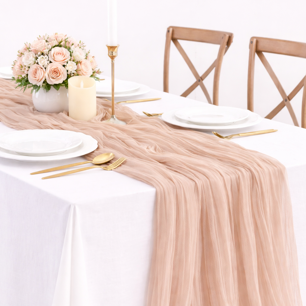 Shop Cheesecloth Table Runners (Blush) | Luna Wedding & Event Supplies
