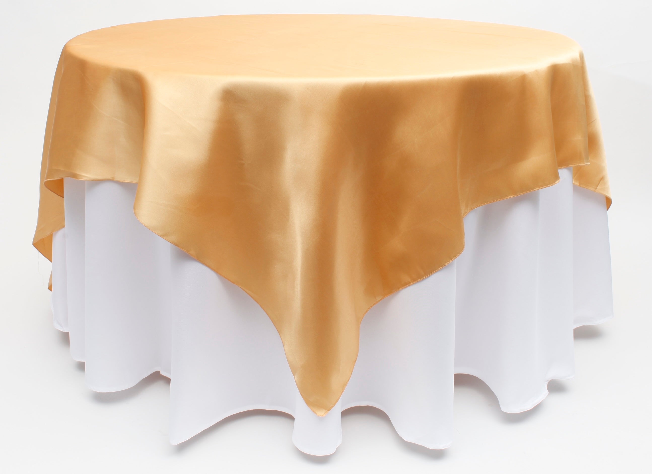 Shop Gold Satin Square Tablecloth Overlay (230cmx230cm) | Luna Wedding ...