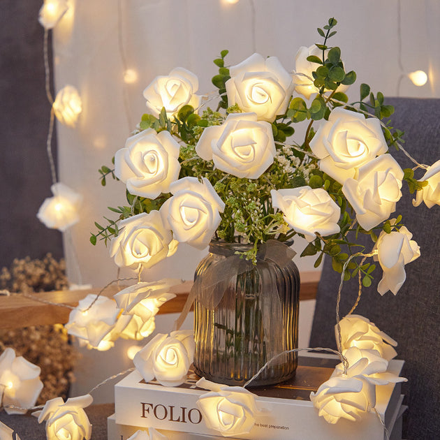 Warm White LED Roses - 20 Flower fairy lights - 3m string – Luna ...